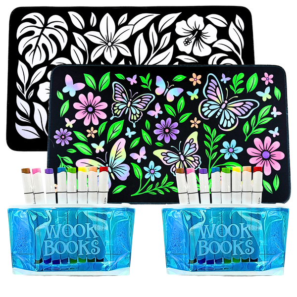 Wook Books Color Your Own Coloring Desk Mat and Ohuhu Marker Bundle ...